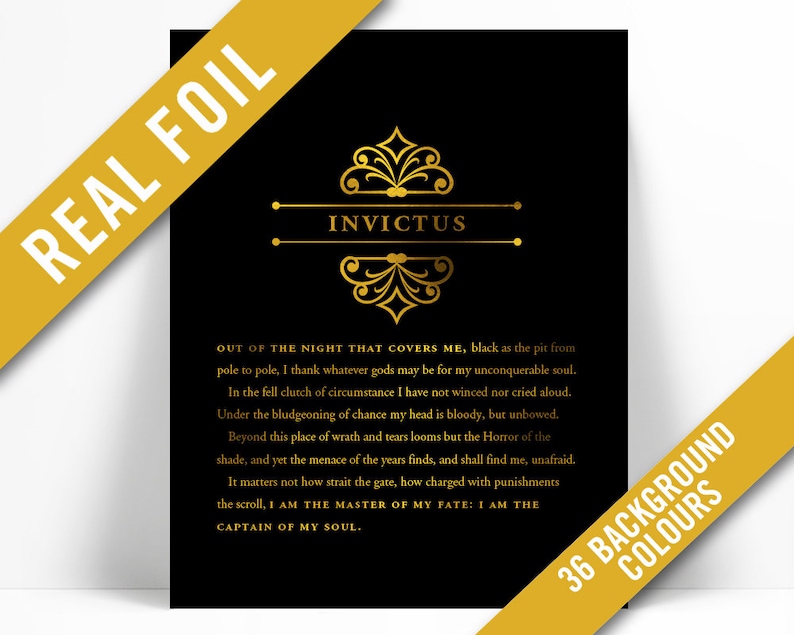 Invictus Gold Foil Art Print Master of My Fate Captain of My | Etsy