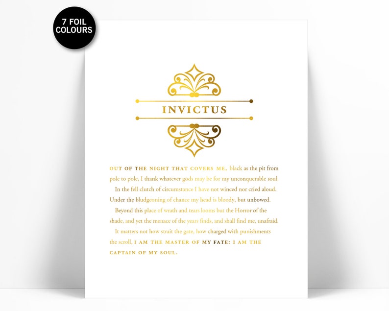 Invictus Gold Foil Art Print Master of My Fate Captain of My - Etsy Canada