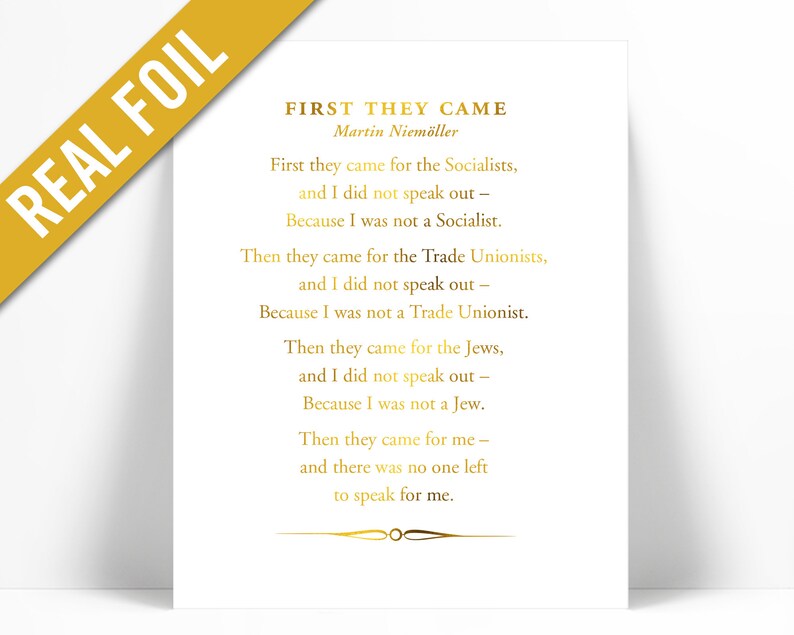 First They Came Poem Gold Foil Art Print Martin Niemöller - Etsy Canada