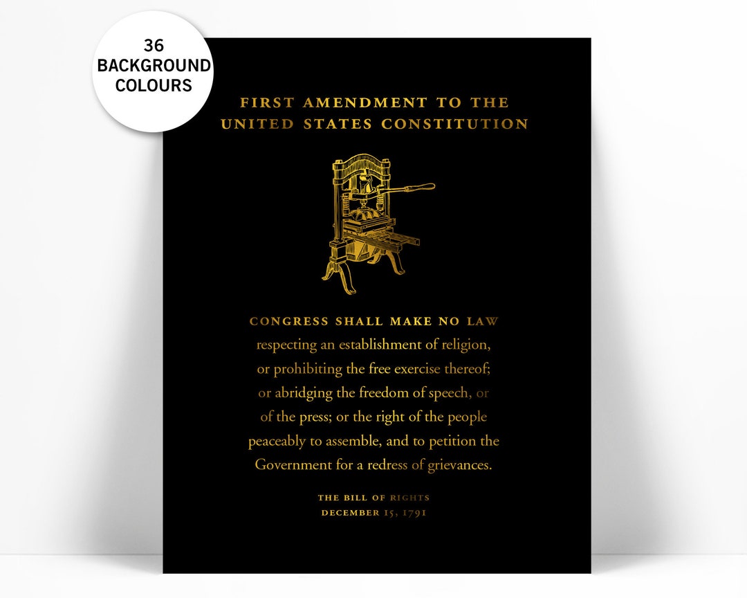 First Amendment US Constitution Bill of Rights Gold Foil Art Print ...
