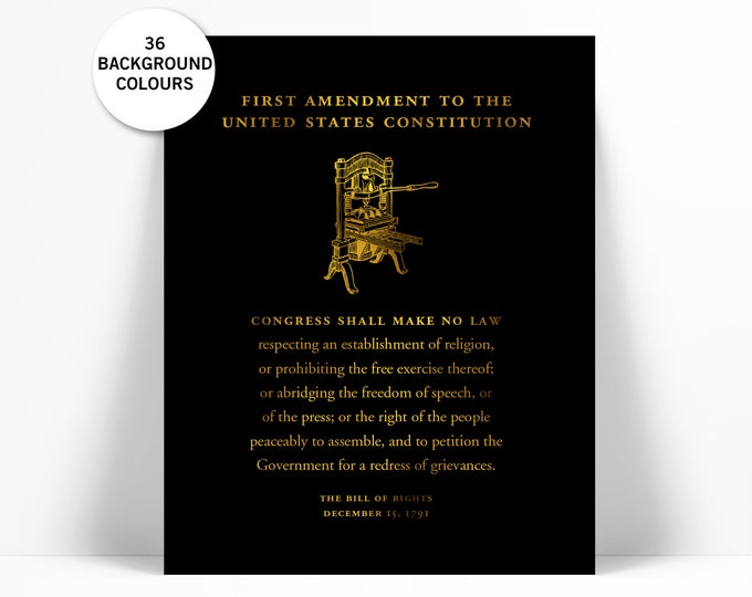 First Amendment US Constitution Bill of Rights Gold Foil Art Print ...
