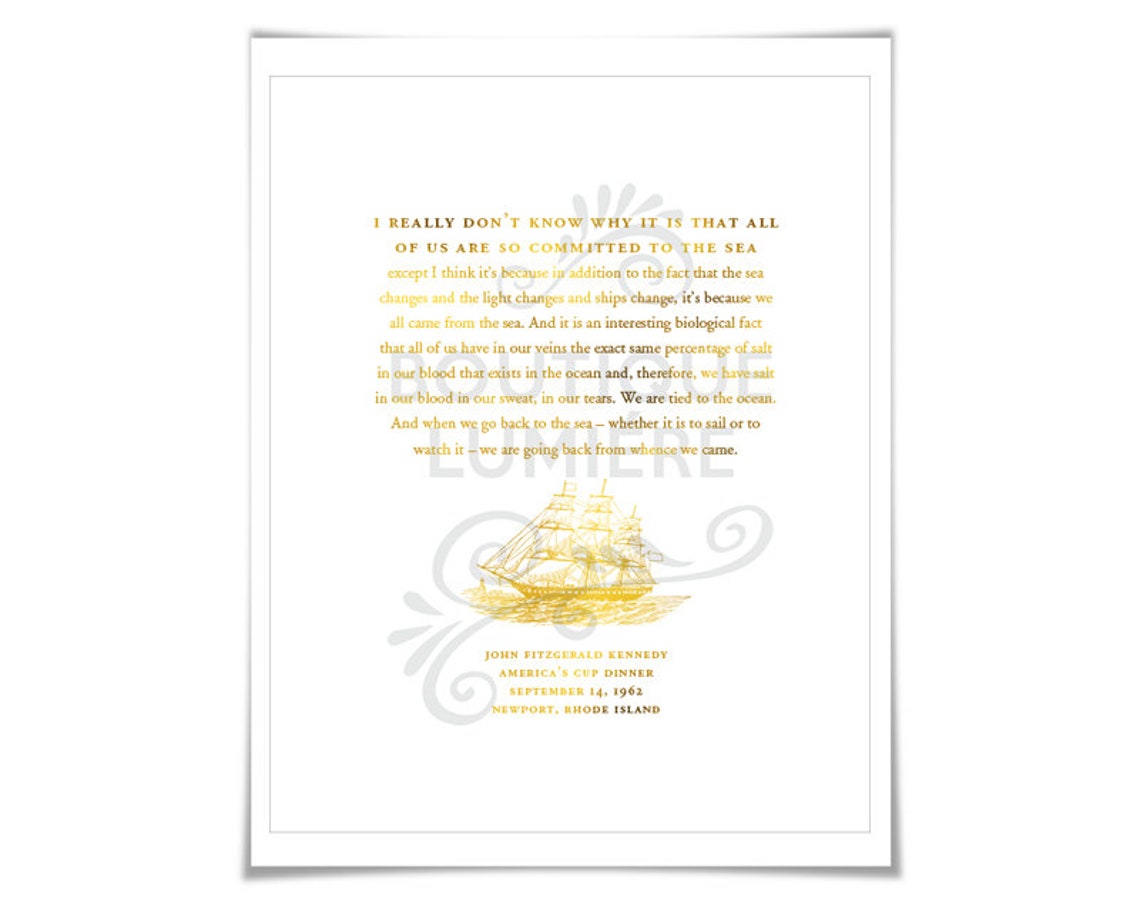 John Fitzgerald Kennedy Ocean Speech Gold Foil Art Print - JFK ...