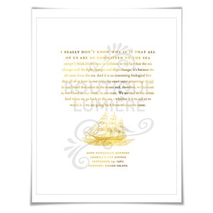 John Fitzgerald Kennedy Ocean Speech Gold Foil Art Print - JFK ...