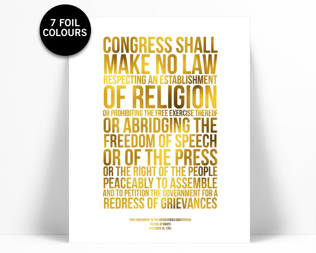 First Amendment US Constitution Bill of Rights Gold Foil Art Print ...