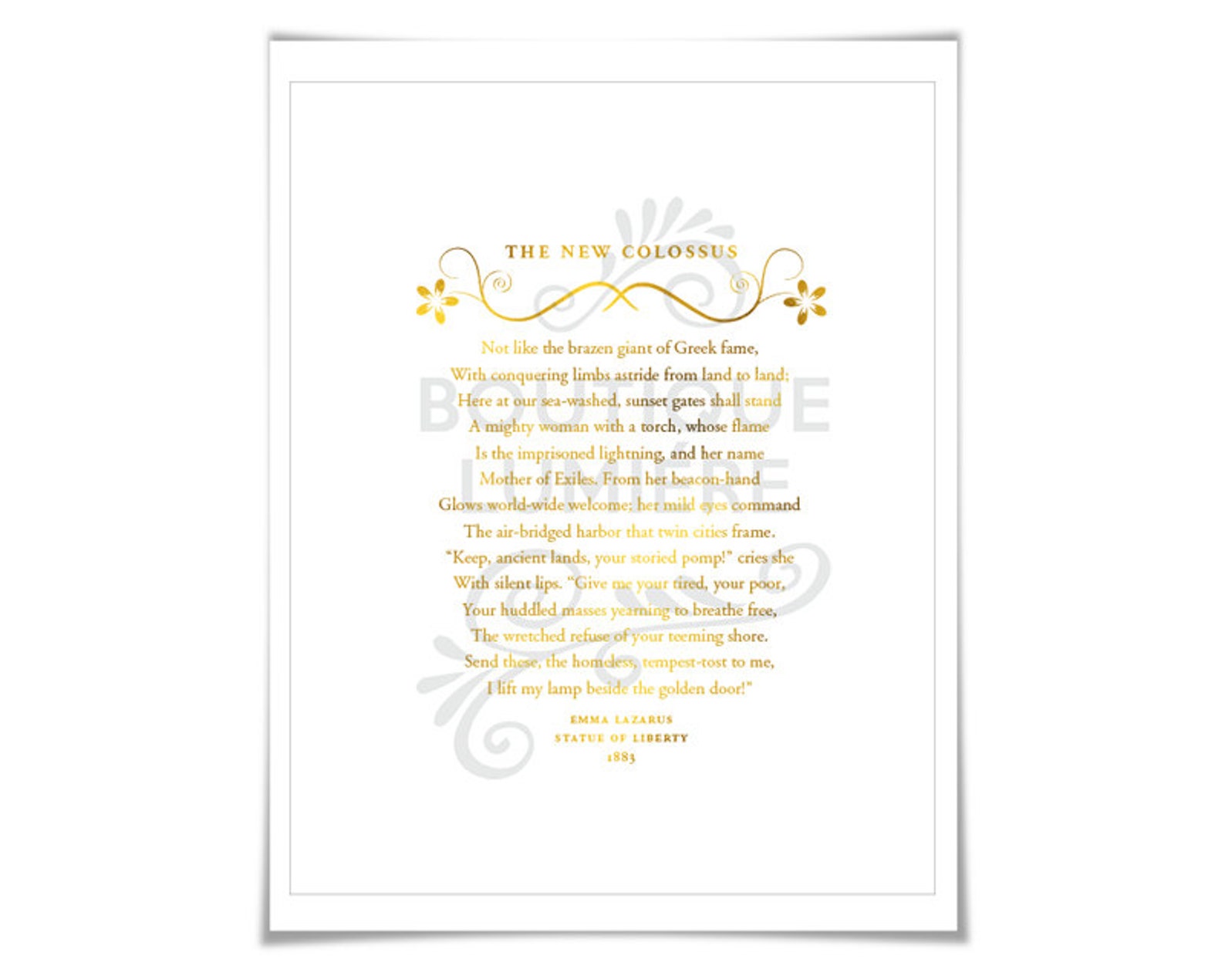 Give Me Your Tired Your Poor New Collosus Poem Emma Lazarus - Etsy Canada