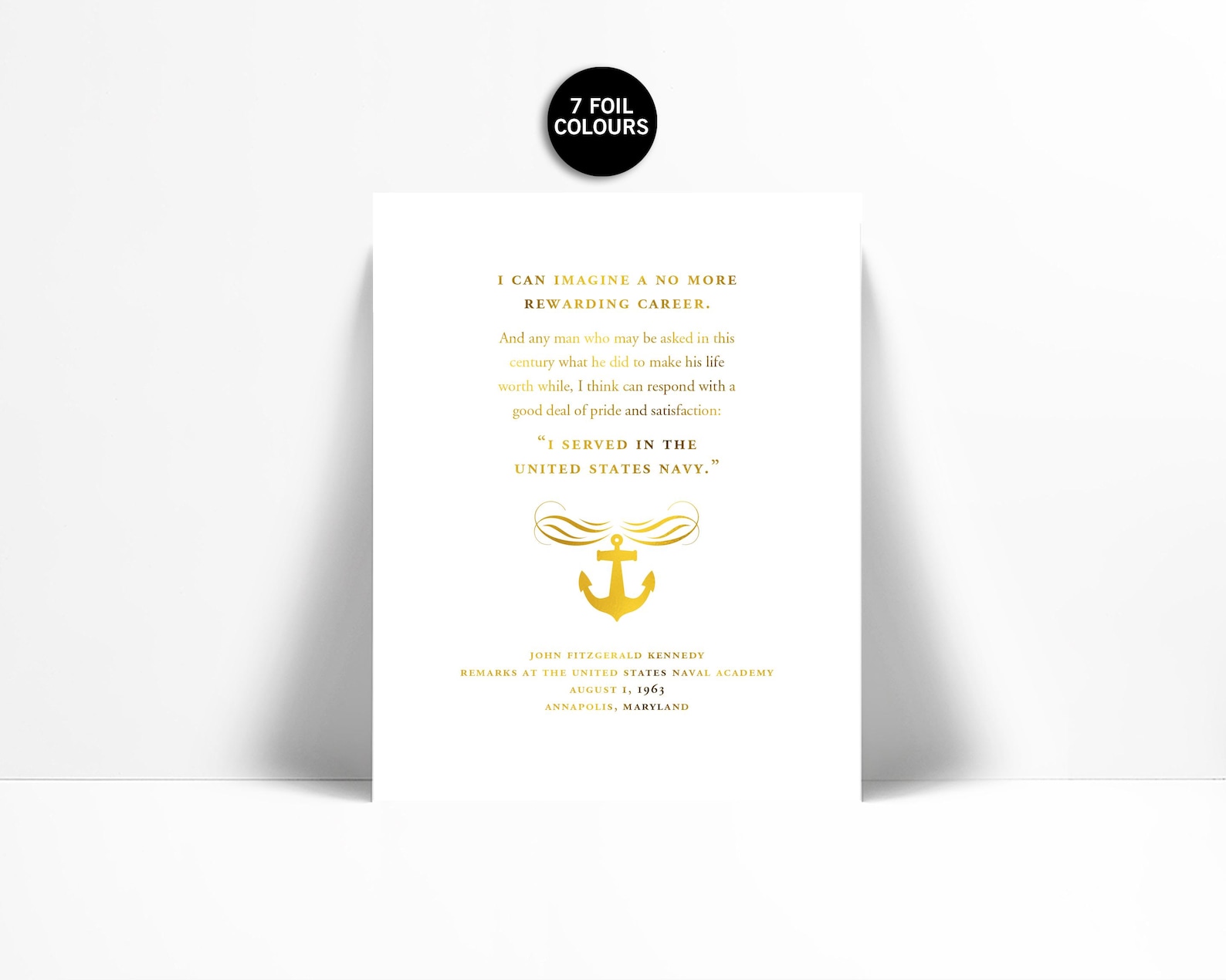 John Fitzgerald Kennedy US Navy Speech Gold Foil Art Print - JFK ...