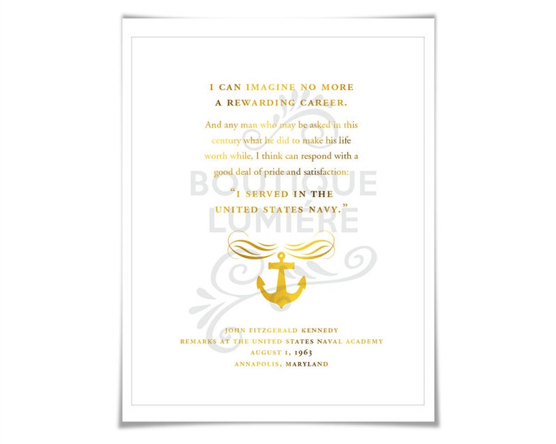John Fitzgerald Kennedy US Navy Speech Gold Foil Art Print - Etsy Canada