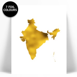 India Map - Gold Foil Print - Gold India Print - Gold Foil Map ...