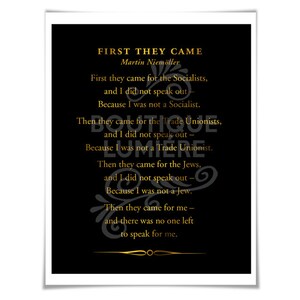 First They Came Poem Gold Foil Art Print Martin Niemöller - Etsy Canada