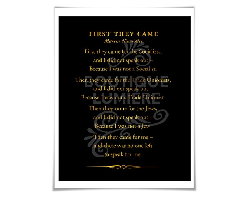 First They Came Poem Gold Foil Art Print Martin Niemöller - Etsy Canada