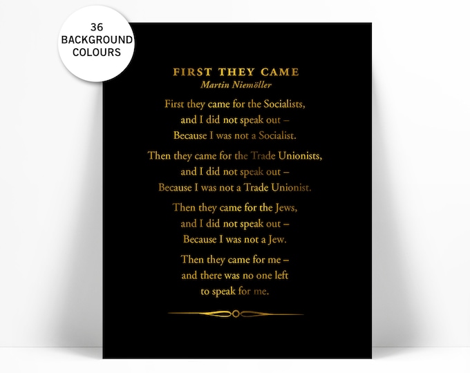 First They Came Poem Gold Foil Art Print - Martin Niemöller Holocaust ...