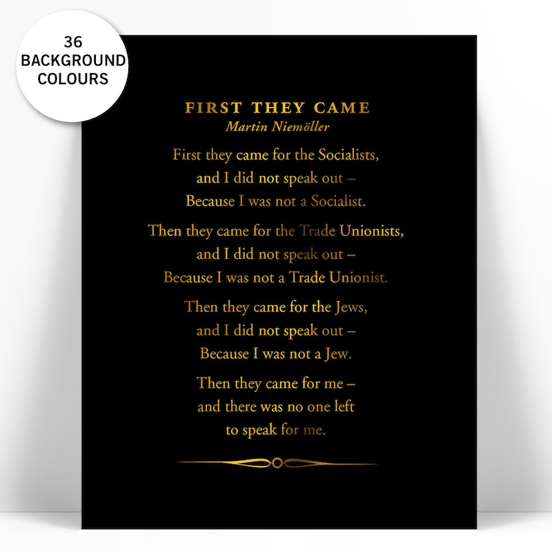Print of First They Came Poem - Etsy