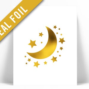 Moon & Stars Art Print Gold Foil Print Moon Poster | Etsy