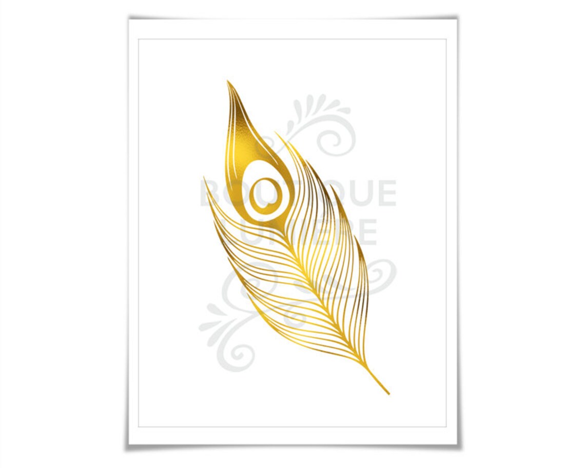 Peacock Feather Gold Foil Art Print Animal Poster Children - Etsy