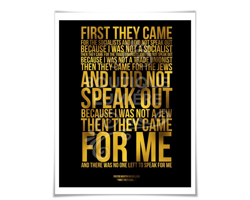 First They Came Poem Gold Foil Art Print - Martin Niemöller Holocaust ...