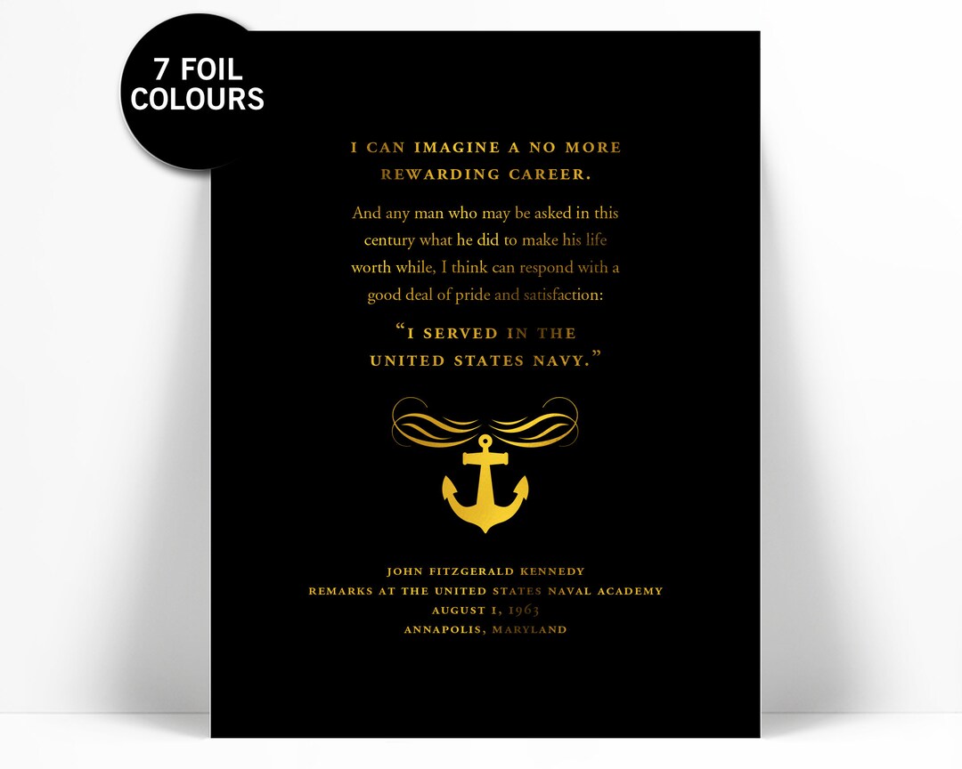 John Fitzgerald Kennedy US Navy Speech Gold Foil Art Print - JFK ...