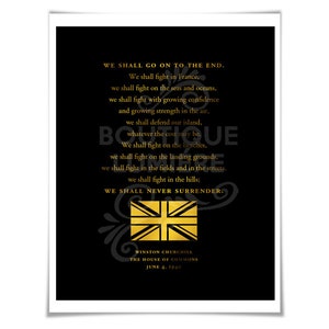 Winston Churchill Gold Foil Art Print - We Shall Fight on the Beaches ...