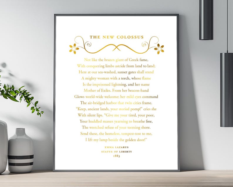 Give Me Your Tired Your Poor New Collosus Poem Emma Lazarus Gold Foil ...