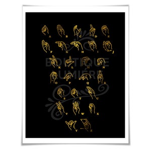 American Sign Language Gold Foil Art Print - ASL Poster Chart - Hand ...