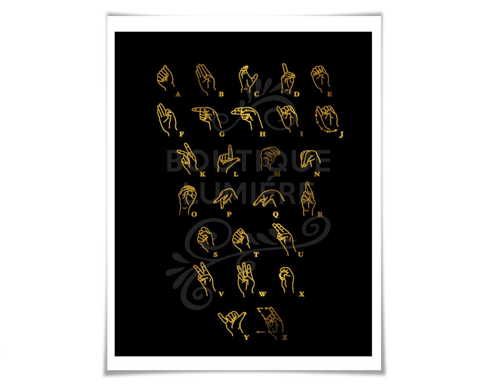 American Sign Language Gold Foil Art Print - ASL Poster Chart - Hand ...