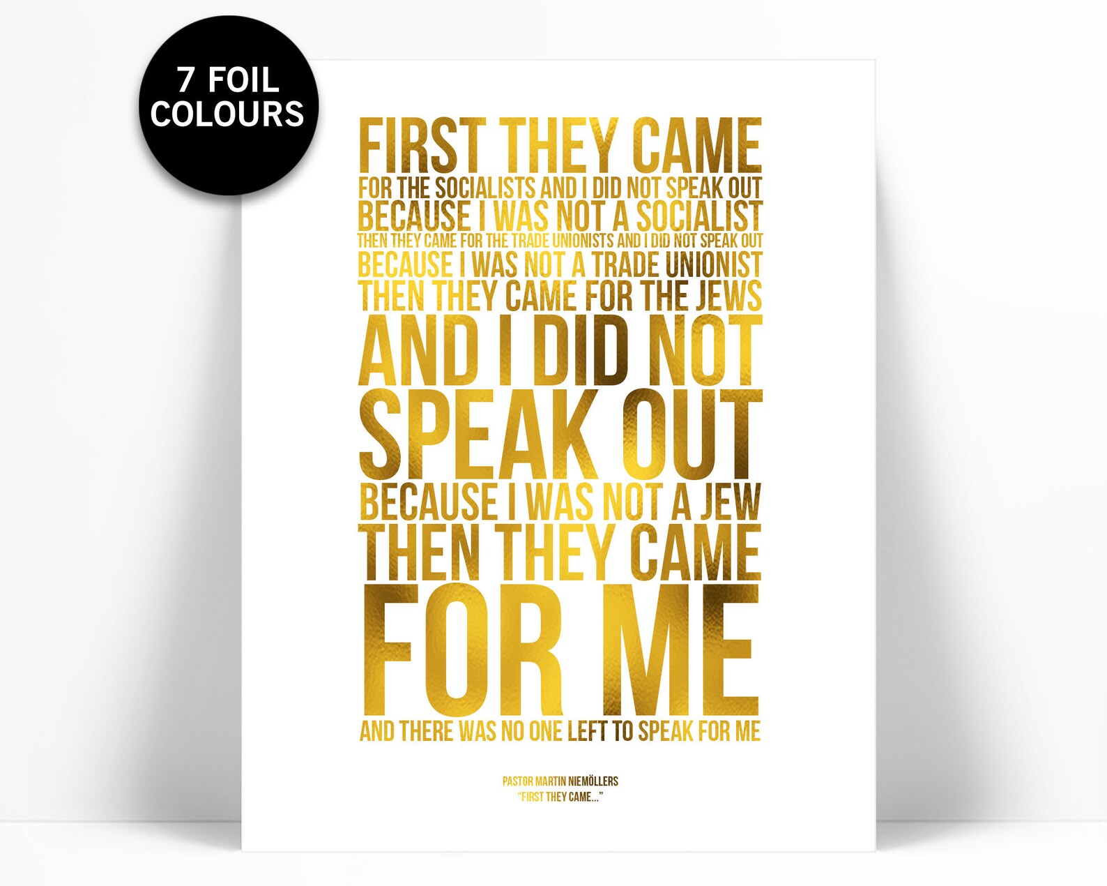 First They Came Poem Gold Foil Art Print Martin Niemöller - Etsy