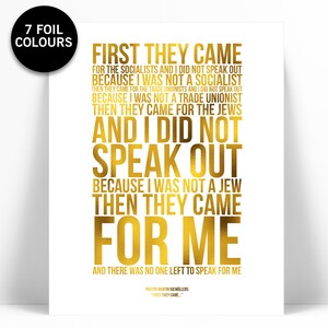 First They Came Poem Gold Foil Art Print Martin Niemöller Holocaust ...