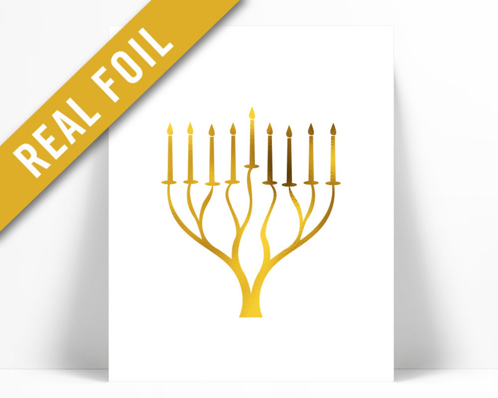 Menorah Art Print Gold Foil Print Hanukkah Art Chanukah | Etsy