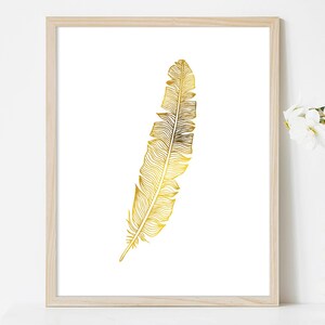 Feather Art Print - Real Gold Foil Print - Gold Feather Poster ...