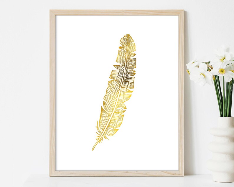 Feather Art Print - Real Gold Foil Print - Gold Feather Poster ...