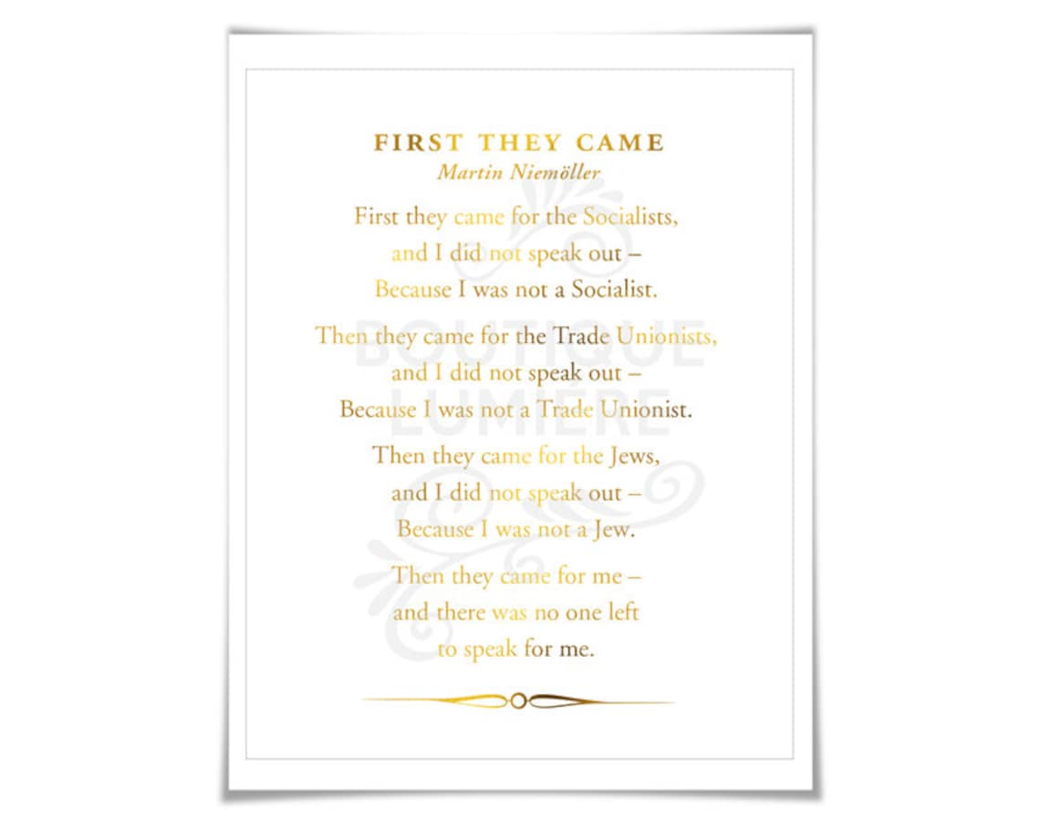 First They Came Poem Gold Foil Art Print Martin Niemöller - Etsy Canada First They Came Poem Gold Foil Art Print Martin Niemöller - Etsy Canada