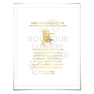 First Amendment US Constitution Bill of Rights Gold Foil Art Print ...