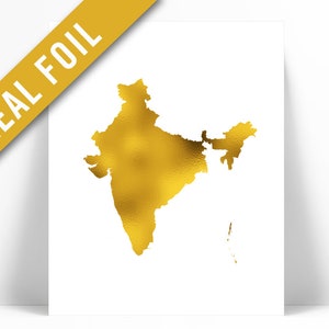 India Map Gold Foil Print Gold India Print Gold Foil Map | Etsy