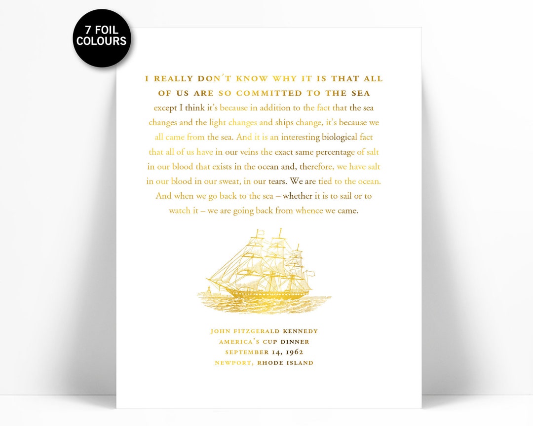 John Fitzgerald Kennedy Ocean Speech Gold Foil Art Print - JFK ...