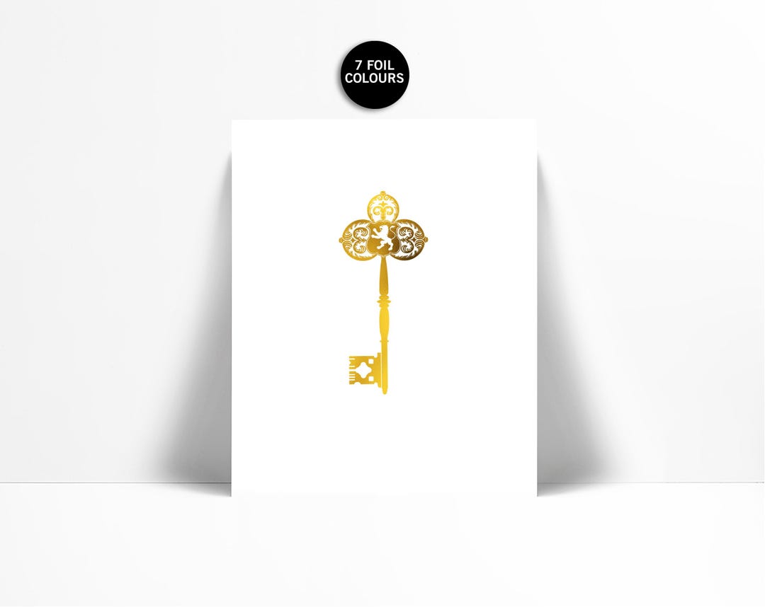 Skeleton Key Art Print - Gold Foil Print - Vintage Key Wall Art - Gold ...