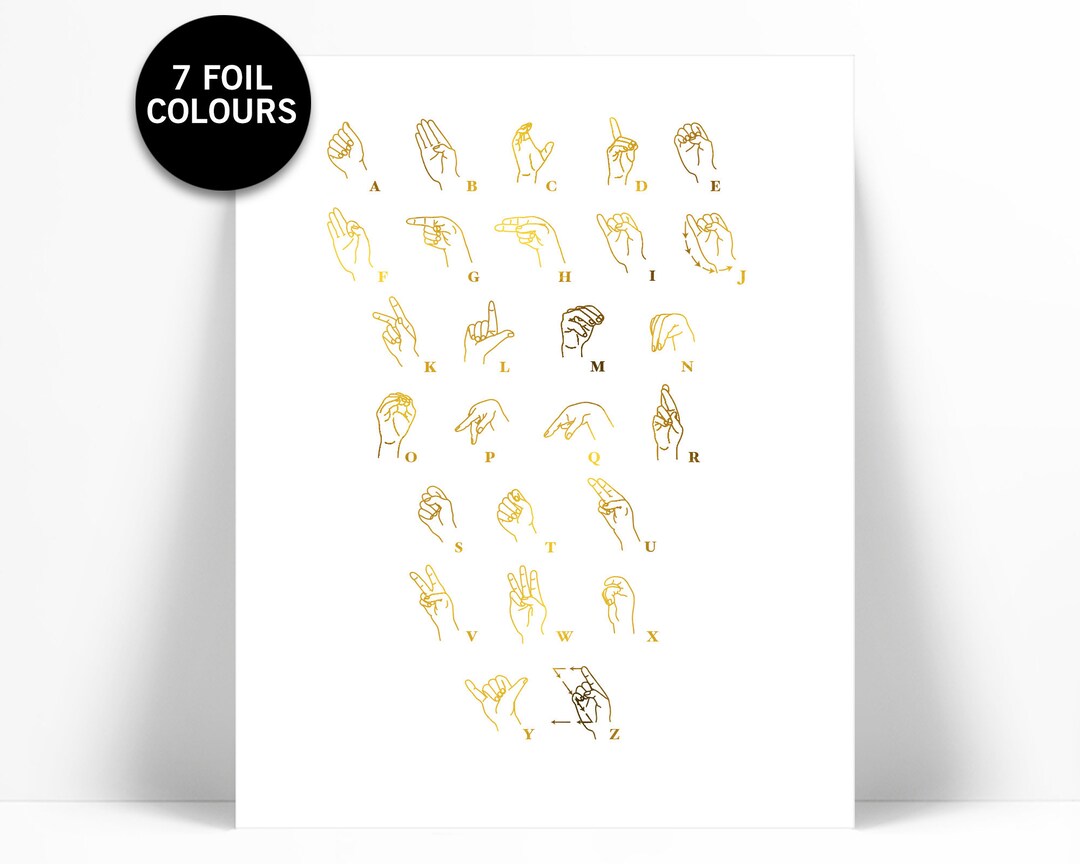 American Sign Language Gold Foil Art Print - ASL Poster Chart - Hand ...