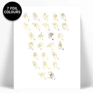 American Sign Language Gold Foil Art Print ASL Poster Chart Hand ...