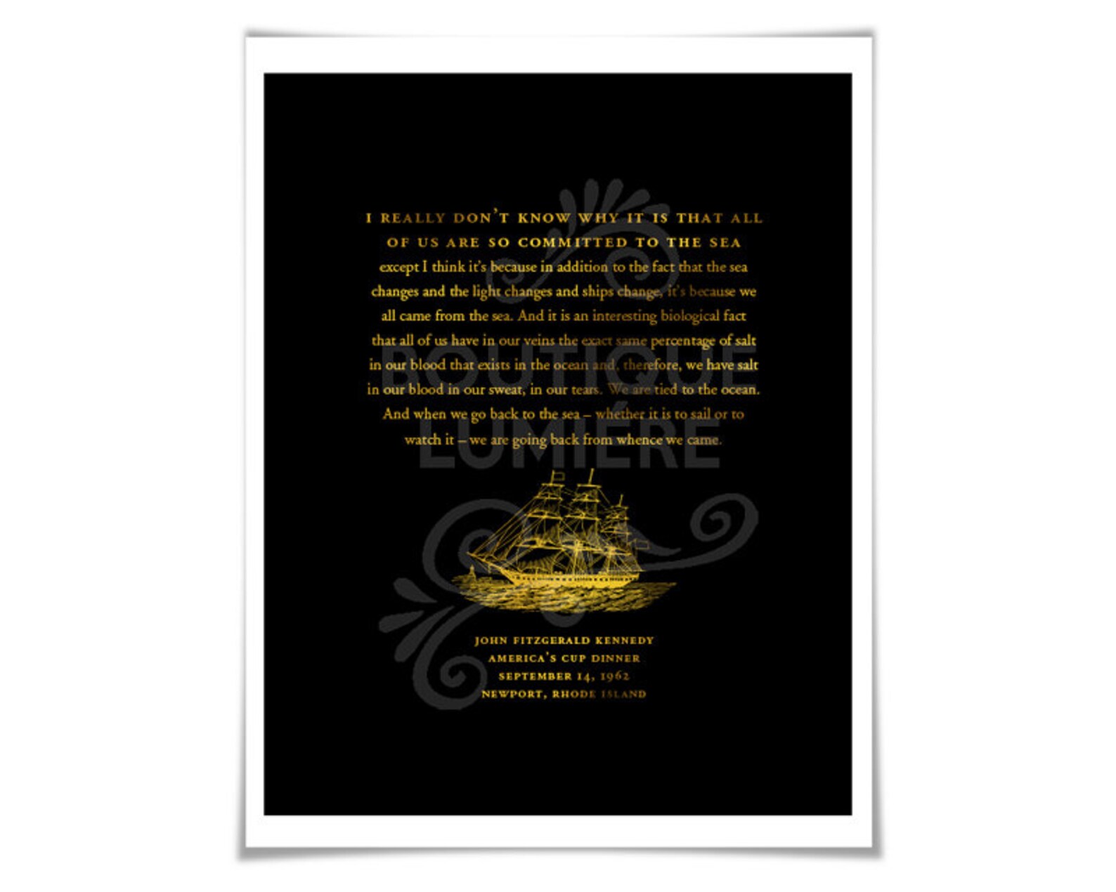 John Fitzgerald Kennedy Ocean Speech Gold Foil Art Print JFK | Etsy