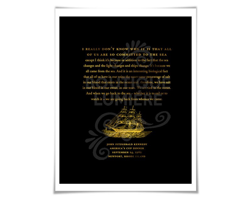 John Fitzgerald Kennedy Ocean Speech Gold Foil Art Print JFK - Etsy