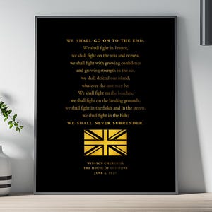 Winston Churchill Gold Foil Art Print We Shall Fight on the Beaches ...