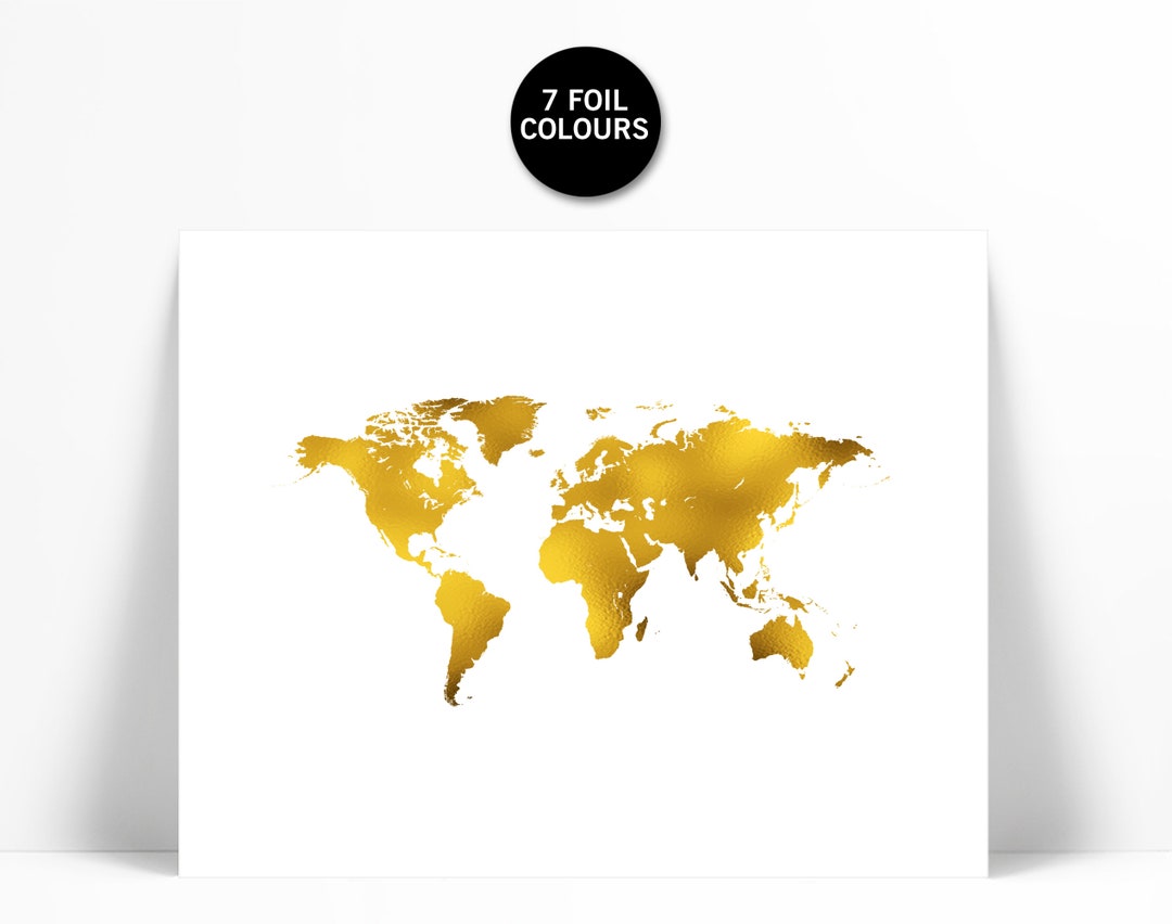 World Map - Gold Foil Print - Globe Map Art Print - Foil Map ...