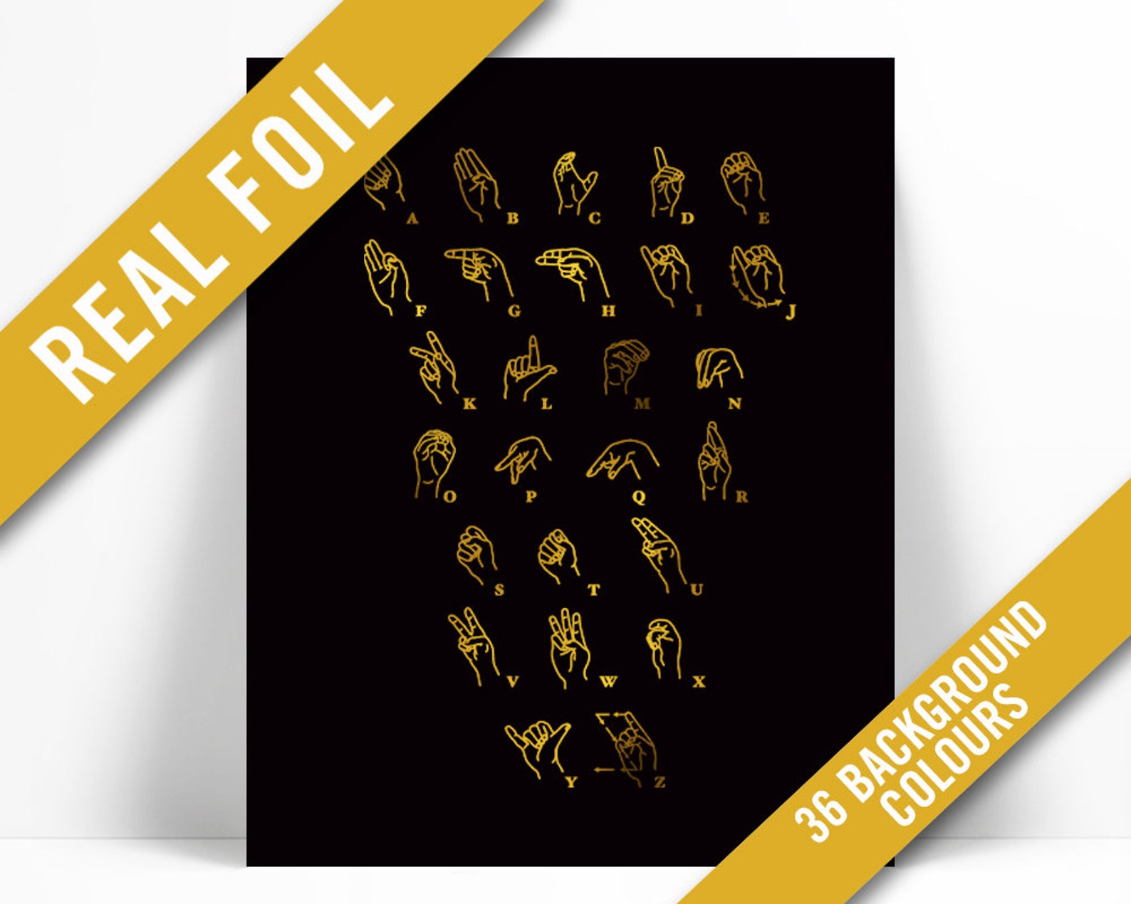American Sign Language Gold Foil Art Print ASL Poster Chart | Etsy