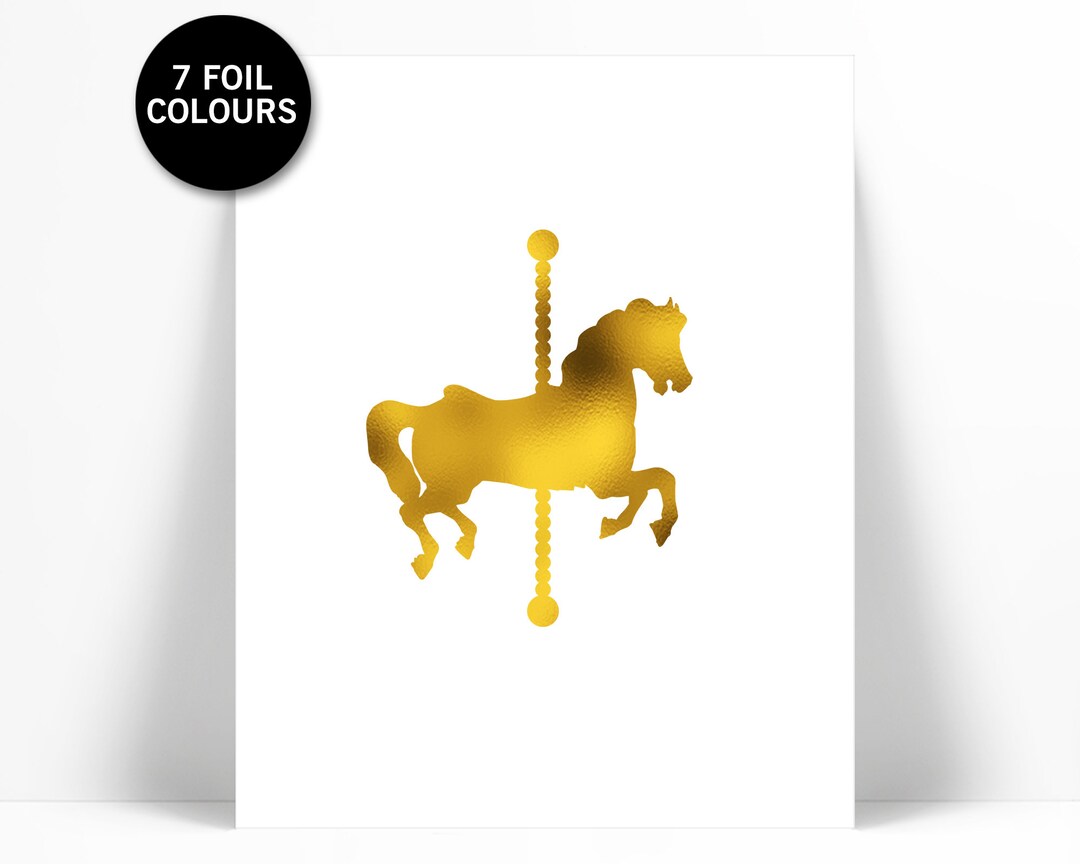 Carousel Horse Art Print - Gold Foil Print - Baby Room Art - Childrens ...