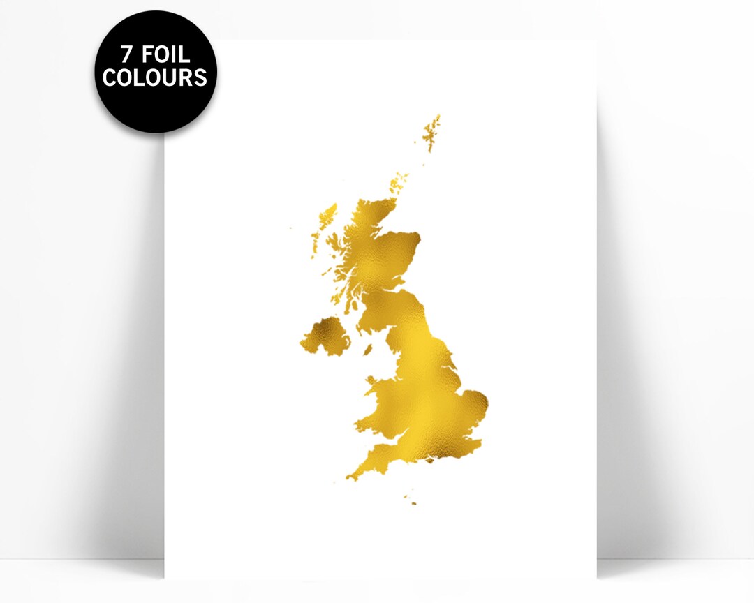 Great Britain Map - Gold Foil Print - United Kingdom Art Print - Gold ...
