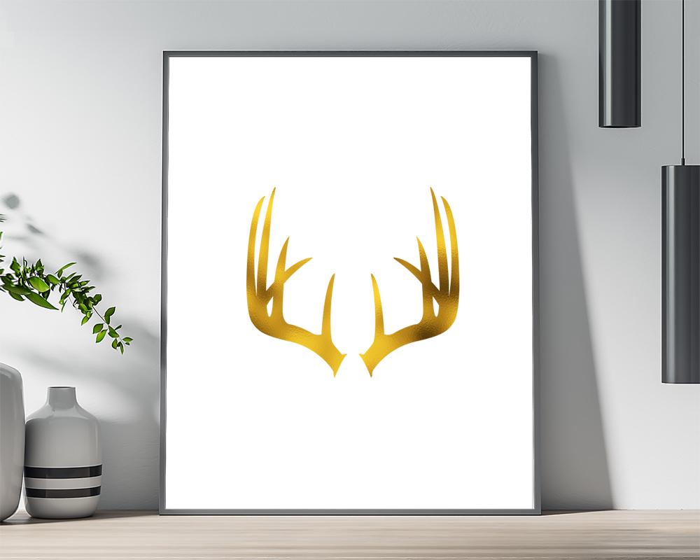 Deer Antlers Art Print - Gold Foil Print - Animal Poster - Antler Art ...