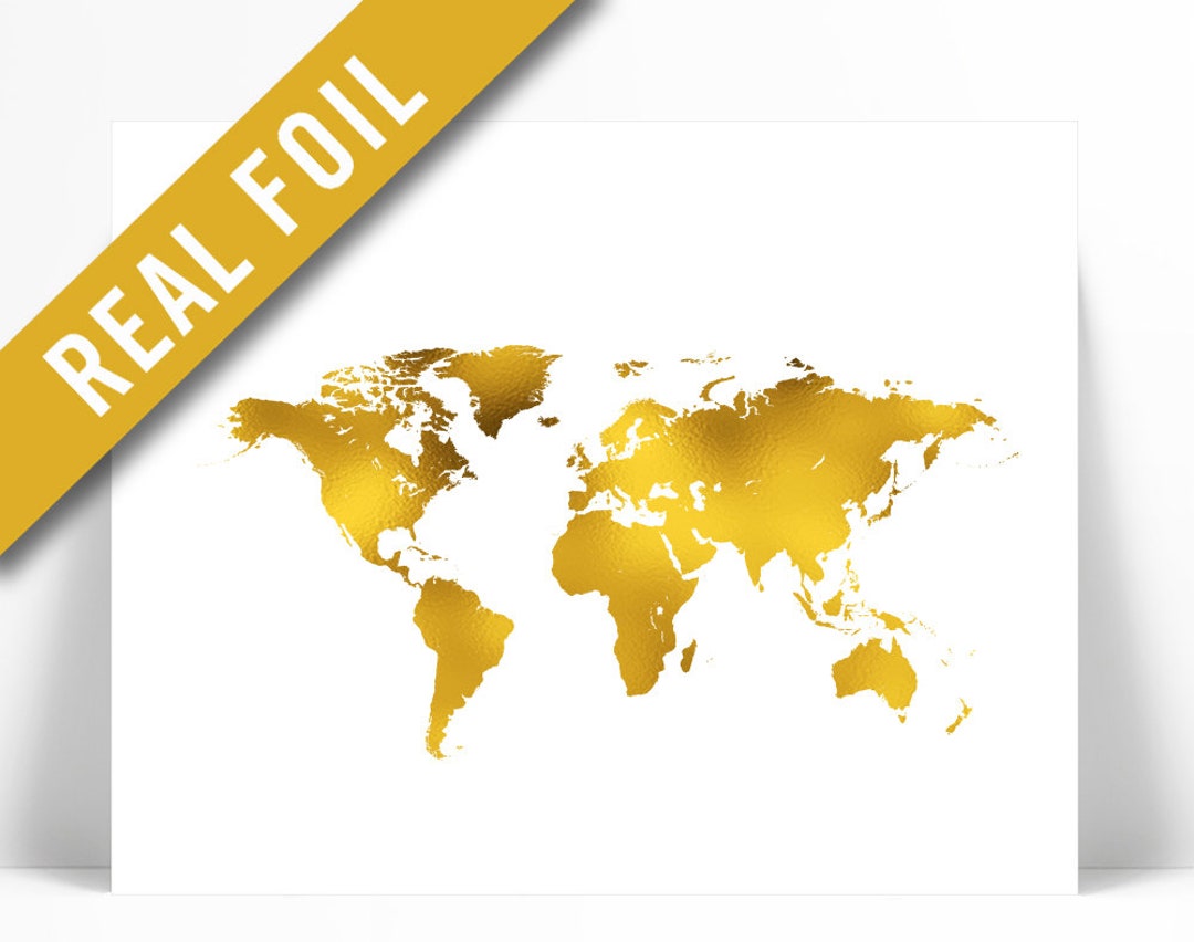 World Map Gold Foil Print Globe Map Art Print Foil Map - Etsy