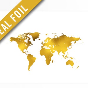 World Map Gold Foil Print Globe Map Art Print Foil Map | Etsy