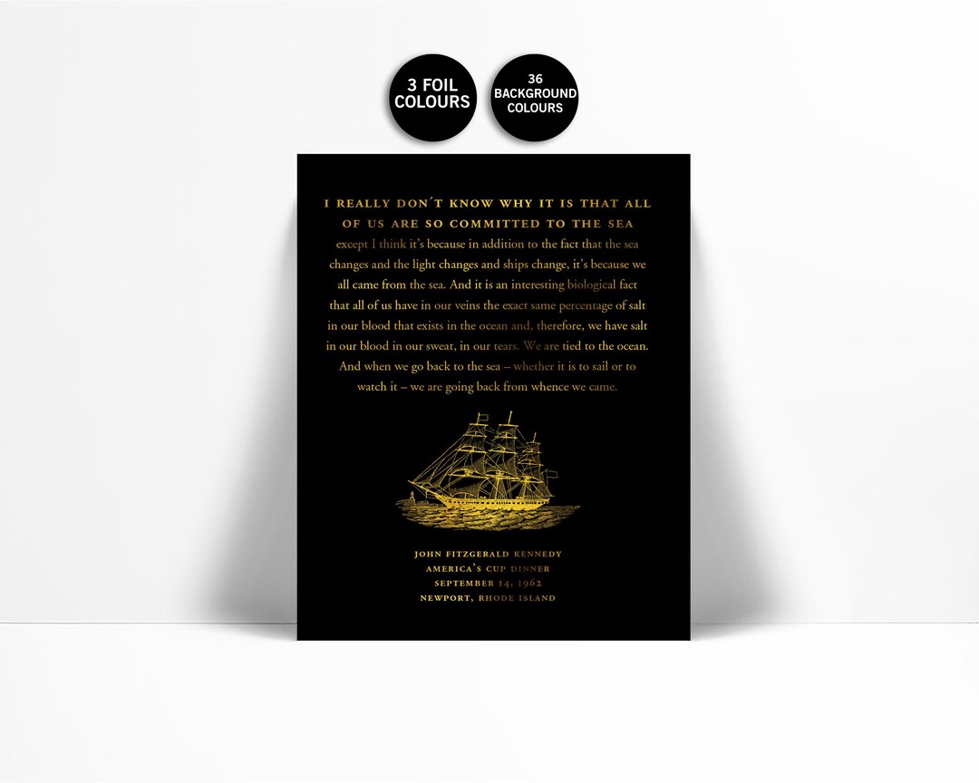 John Fitzgerald Kennedy Ocean Speech Gold Foil Art Print - JFK ...