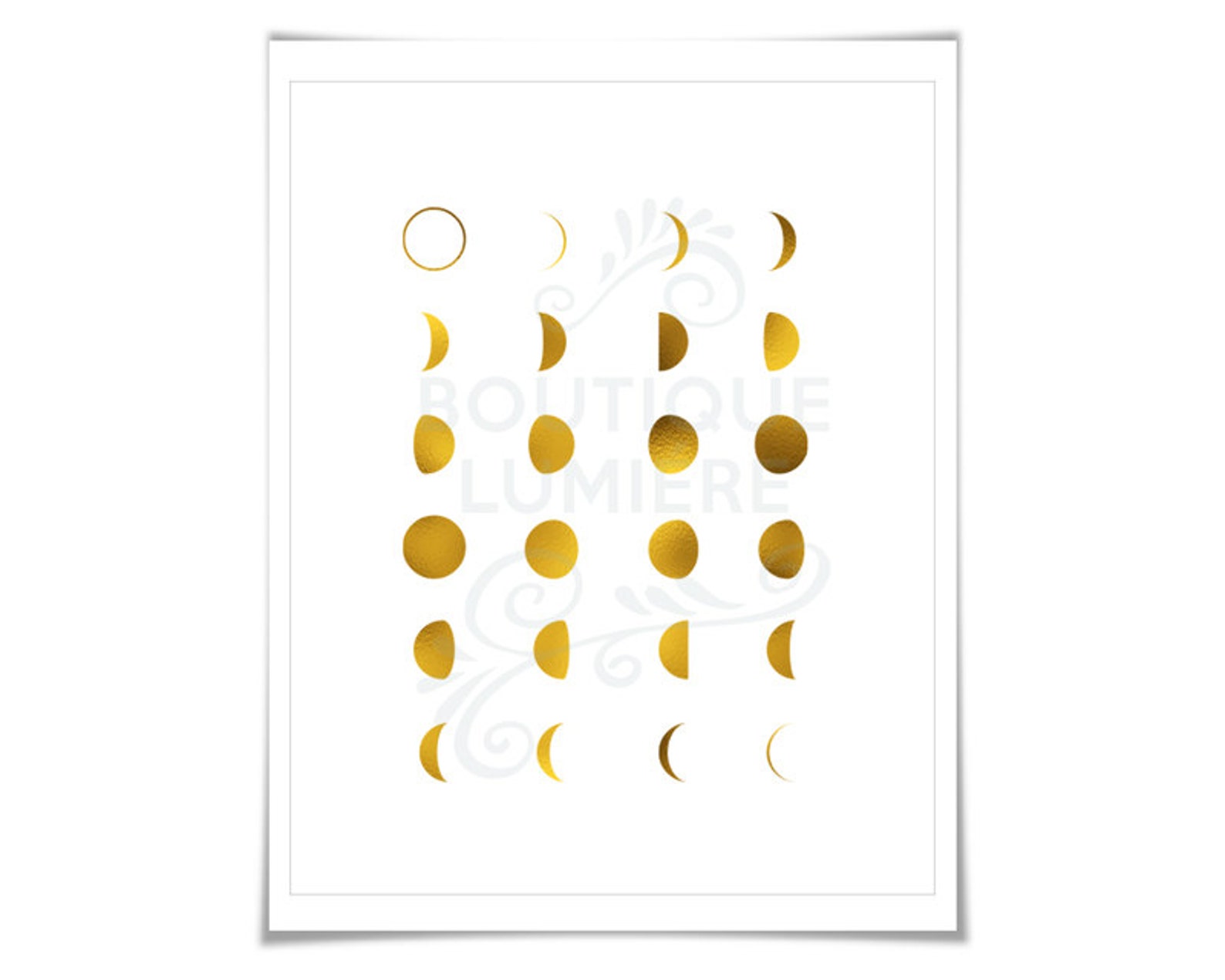 Moon Phases Gold Foil Art Print - Astronomy Art Print - Space Art Print ...