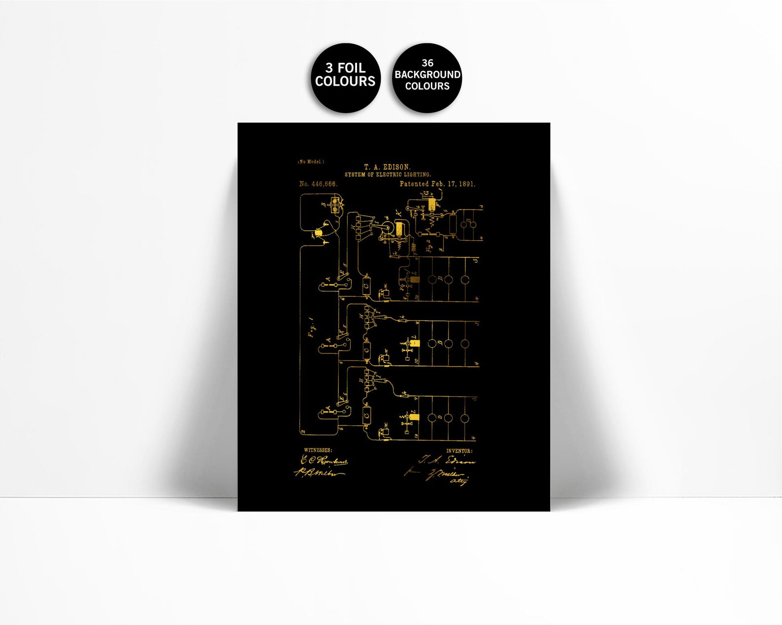 Electric Lighting System Patent Illustration Gold Foil Art Print ...