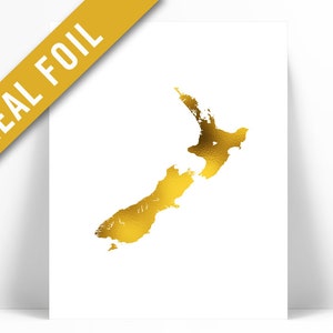 New Zealand Map Gold Foil Map Print Gold New Zealand Print | Etsy